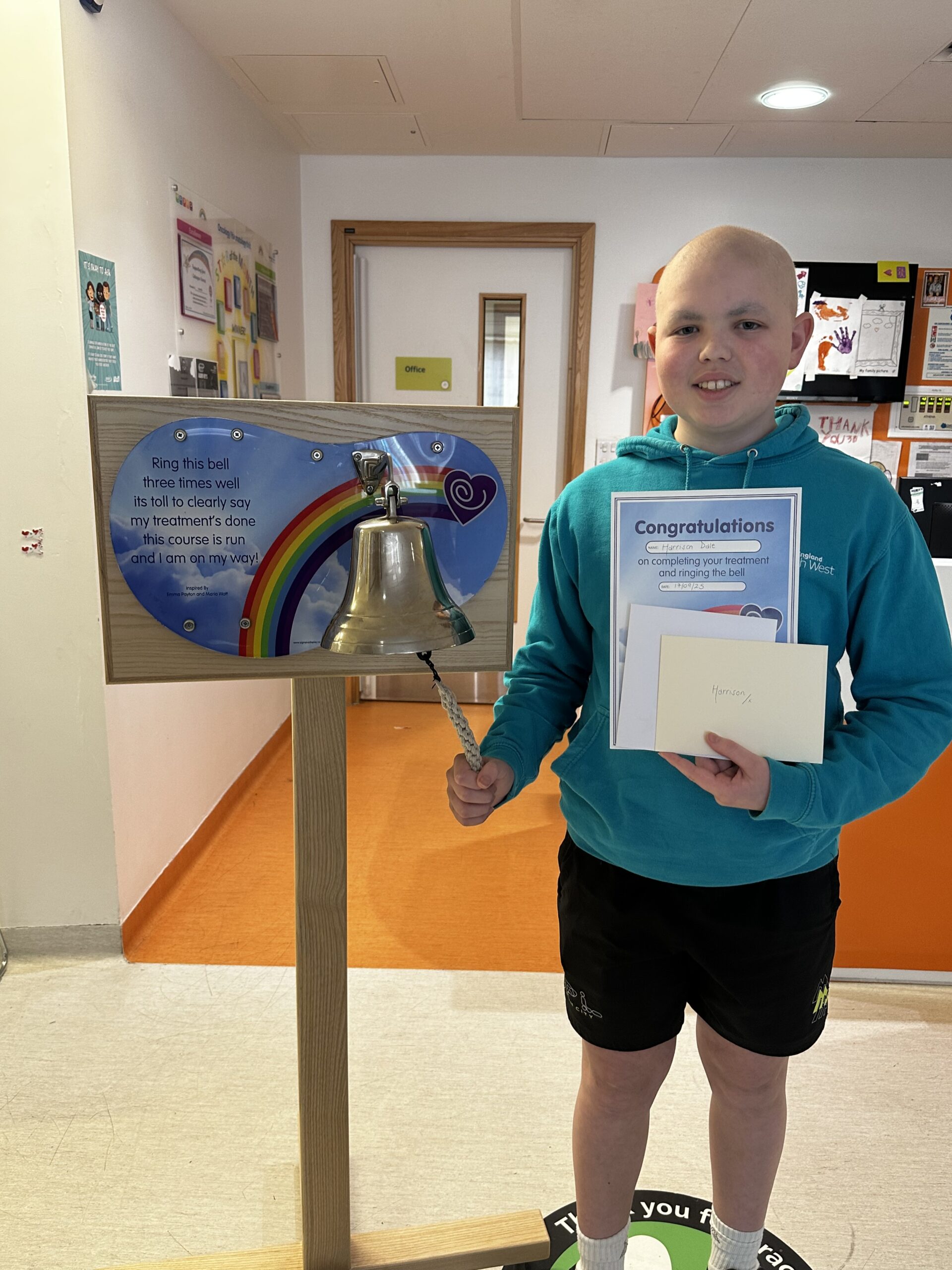 Harrison rings end of treatment bell for Childhood Cancer Awareness ...